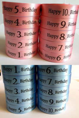 Birthday Ribbon Age 1 to 10 in Blue or Pink ideal for cakes and gift ...