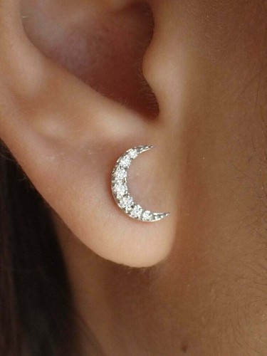 14k White Gold 0.4CT Round Natural Diamond Half Moon Stud Earring For Girlfriend | eBay