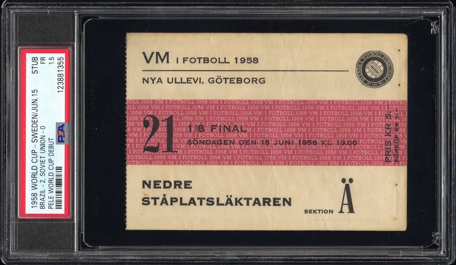 1958 World Cup Soccer *PELE DEBUT* TICKET STUB Brazil PSA 1.5 FR Rare ...