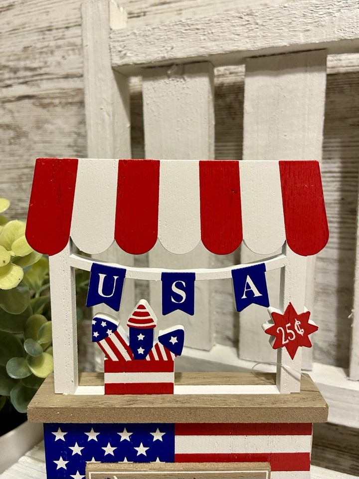Patriotic Firework Wood Stand Booth 4th of July Tabletop Decor 6 ...