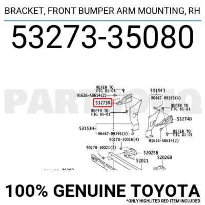 5327335080 Genuine Toyota BRACKET, FR BUMPER 53273-35080 | eBay