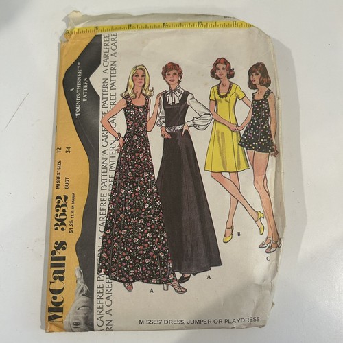 Vtg McCalls Misses Dress, Jumper or Playdress Size 12 Pattern 3632 Cut ...