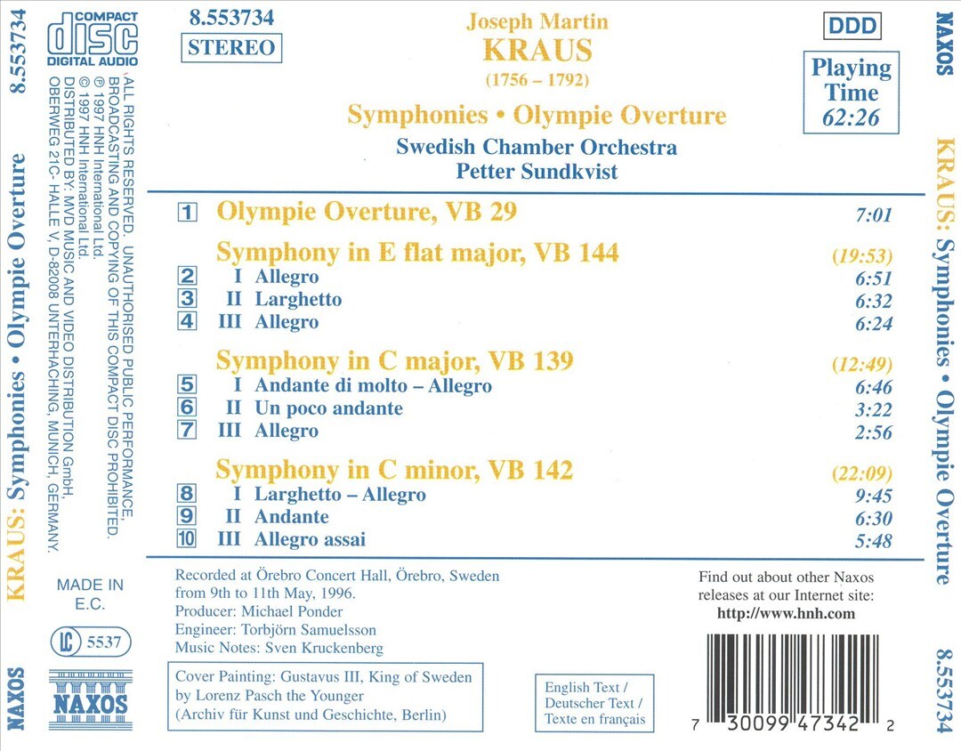 KRAUS: OLYMPIC OVERTURE; SYMPHONIES NEW CD 730099473422 | eBay