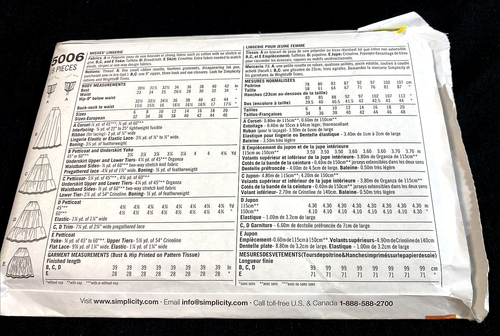 Simplicity 5006 Womens Lingerie Corset Petticoat Underskirt Pattern Sz ...