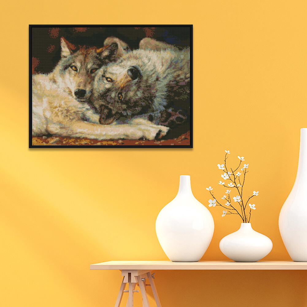 14CT Stamped Cotton Thread Cross Stitch Kit Animal Wolf Embroidery Home ...
