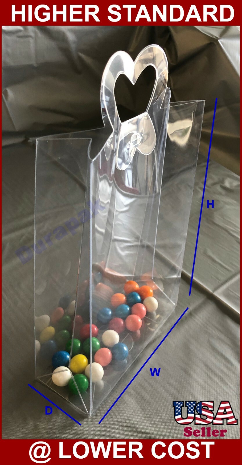 50~ 4-1/2x2x7" Clear APET Handbag Shaped Box with Heart Shaped Handle ...