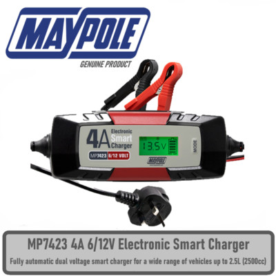 Maypole MP7423 4A 6/12V Electronic Smart Trickle Charger For Boat Car ...