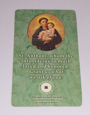 ST. ANTHONY PRAYER CARD w/ RELIC TOUCHED TO FIRST CLASS RELIC ST ...