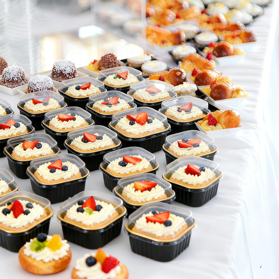 100 Pack 10Oz Mini Cake Pans with Lids, Aluminum Foil Square Brownie ...