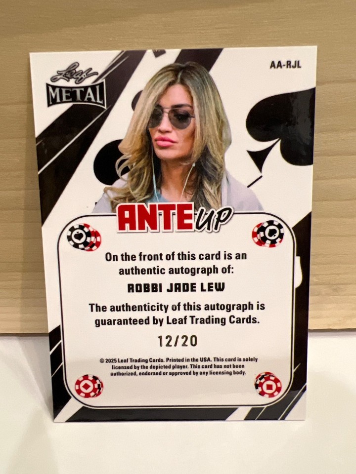 Robbi Jade Lew 2025 Leaf Metal Poker Prismatic Blue 12/20 Ante Up AUTO ...