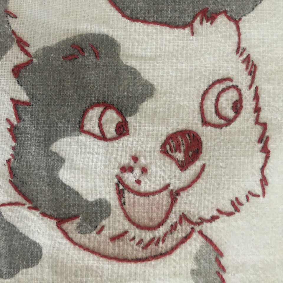Vintage Laundry Bag Draw String White Cotton Canvas Embroidered Puppy ...
