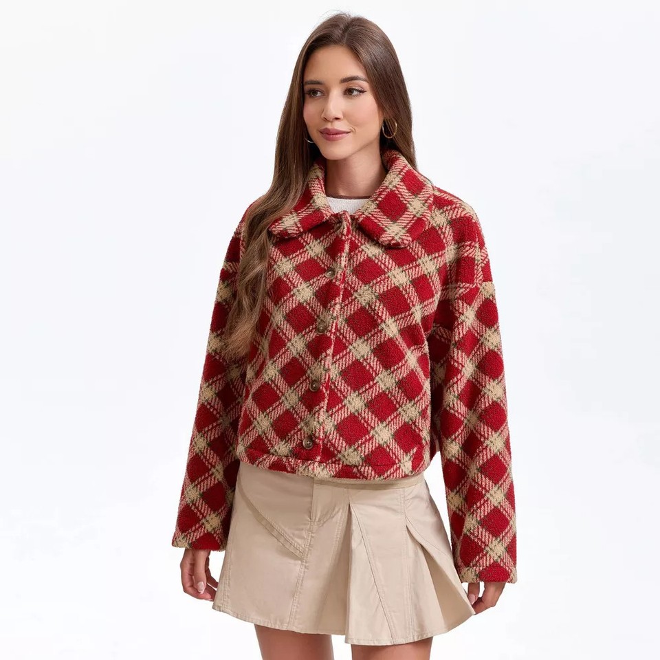 Women's Fleece Coat - Wild Fable Red Diamond Print M | eBay