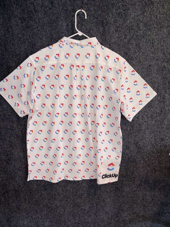 Shinesty ClickUp Logo Print Button Down Shirt White Red Blue NWT Men's ...