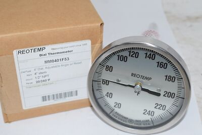 NEW REOTEMP MM0401F53 4'' Dial Thermometer 4'' Stem 1/2'' NPT 20/240 F ...