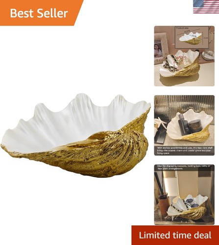 Handmade Large Gold Clam Shell Bowl with Pearl White Interior - Coastal ...