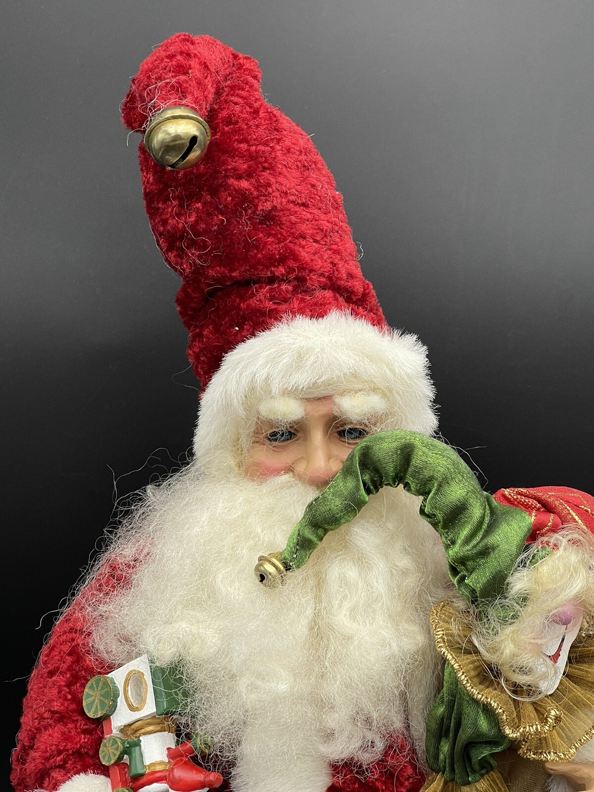 Christmas Old World Santa 20" Figurine On Base Toy Train and Jester ...