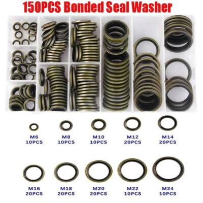 150x Bonded Seal Washers M6-M24 Kit Washer Hydraulic Oil Petrol Sealing ...