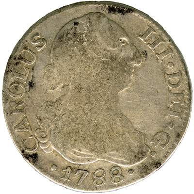 SPANISH SILVER • 2 REAL 1788 • MADRID DV • CARLOS III ☆ SPAIN HISPANIC ...