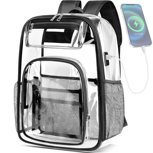 Clear Backpack Transparent Backpacks with USB Charging Port for 15.6 ...
