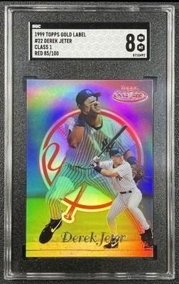 DEREK JETER SGC 8 1999 TOPPS GOLD LABEL #22 CLASS 1 RED LABEL 85/100 ...