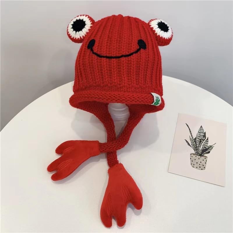 Crochet Knitted Frog Headband Hat Beanie Cute Cartoon Big Eyes Frog Hat ...
