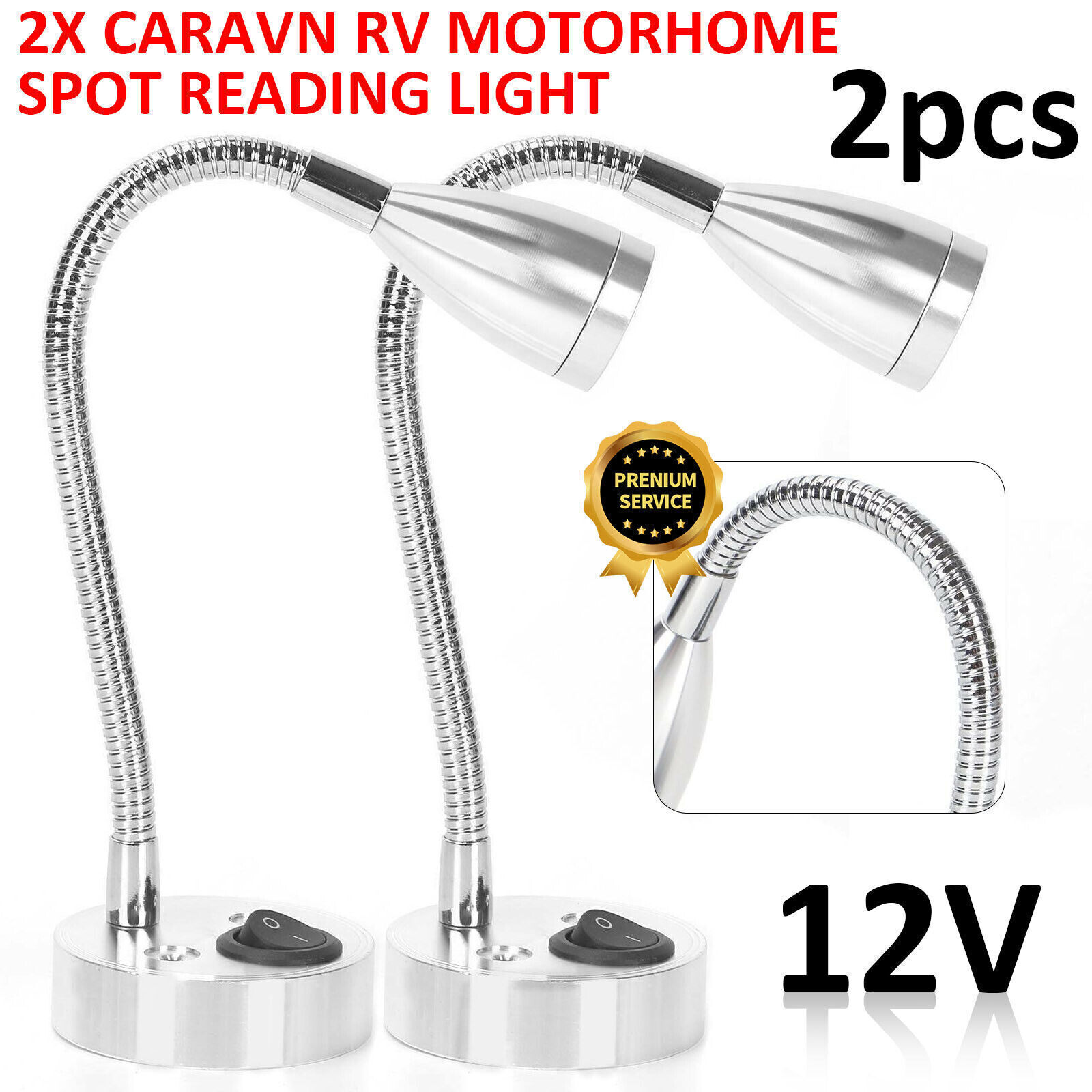 2x 12V LED Spot Reading Light Switch Camper Van Caravan For Boat ...