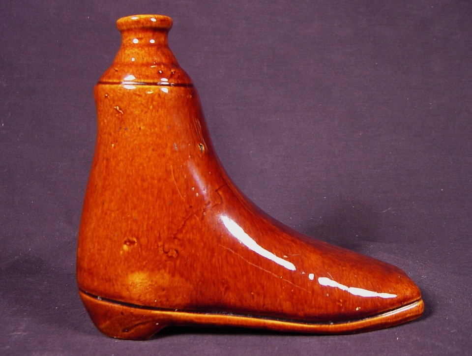 VERY RARE ANTIQUE AMERICAN 1850s LADY’S SHOE FLASK ROCKINGHAM YELLOW ...