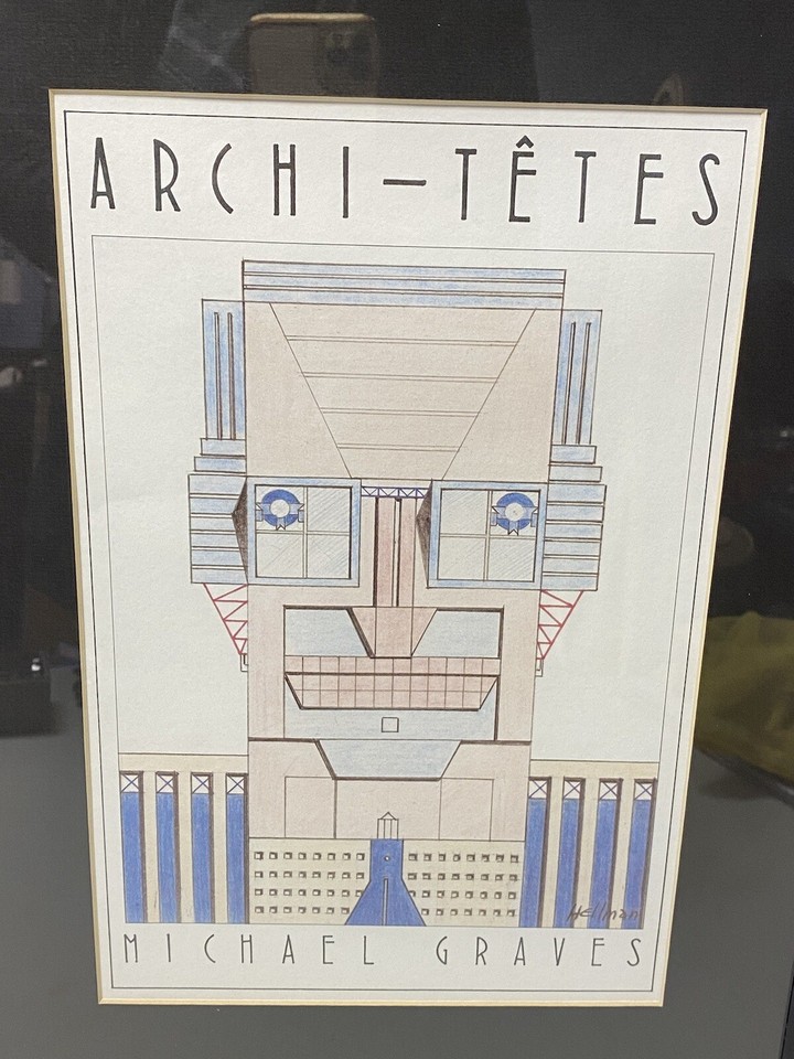 Signed Louis Hellman ARCHI-TETES Print Caricature of Architect Michael ...