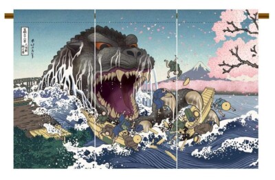 Godzilla Noren Door Curtain Ukiyoe Hokusai Sakura Shop Curtain Japanese ...