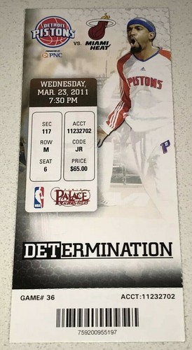 Miami Heat NBA Pistons 2011 Ticket Stub Bosh Wade Lebron James Win Away ...