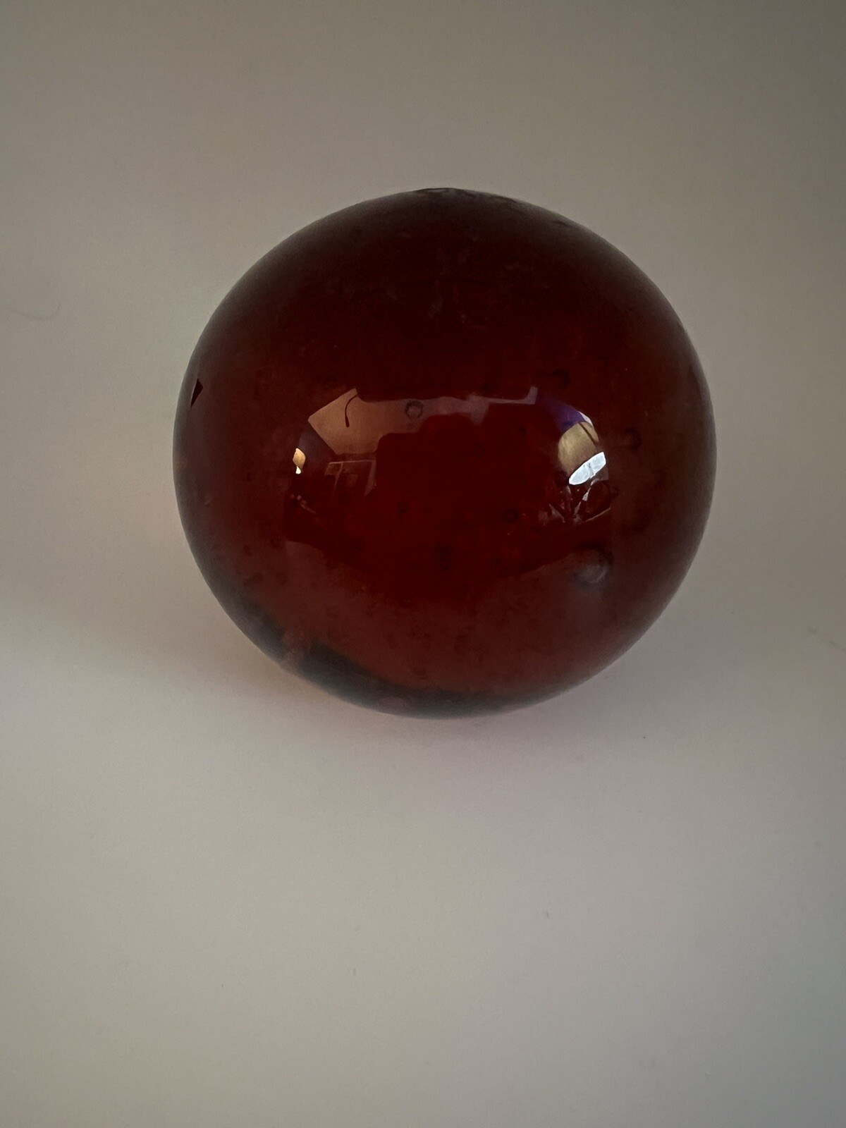Art Glass Red Round Glass 3" PaperWeight With Bubbles And Polished ...