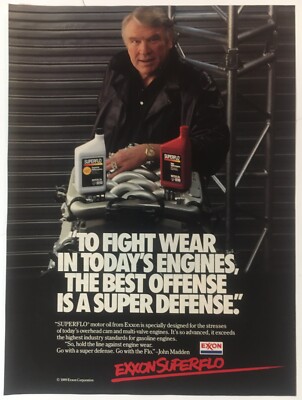 John Madden Exxon Superflo Motor Oil 1989 Vintage Print Ad 8x11In. Wall ...