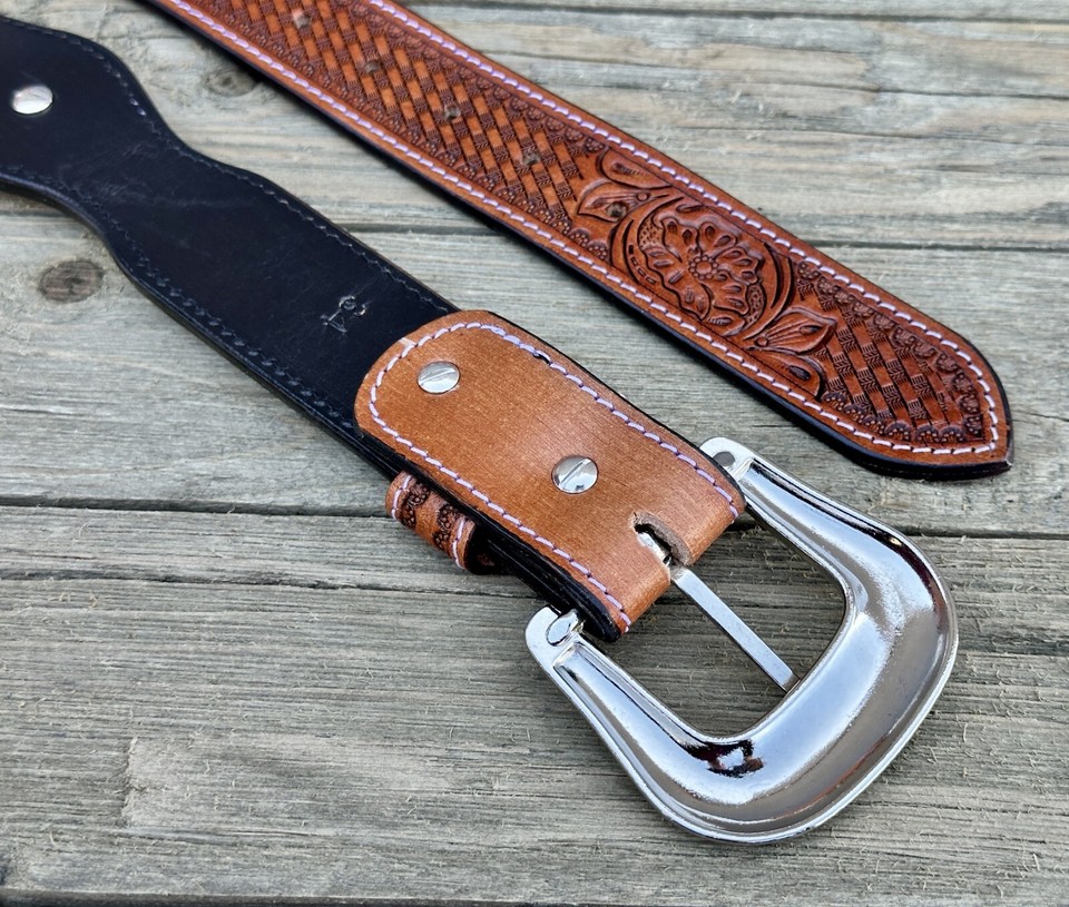 Hand Tooled Leather Western Belt 1.5” | Texas Star Conchos | Removable ...