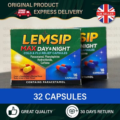 Lemsip Max Day & Night Cold & Flu Relief Capsules - 2 x 16 | 32 ...