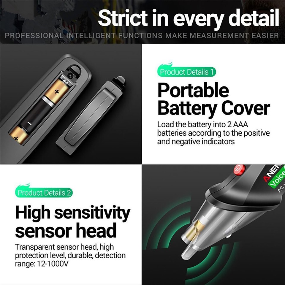 12V-1000V Positioning Voltage Tester Electric Wire Detector Test Pen ...