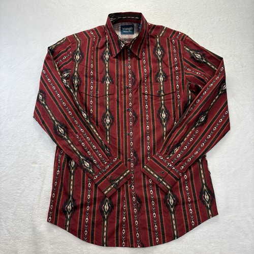Wrangler Shirt Men’s Med Red Southwestern Aztec Pearl Snap Cowboy ...