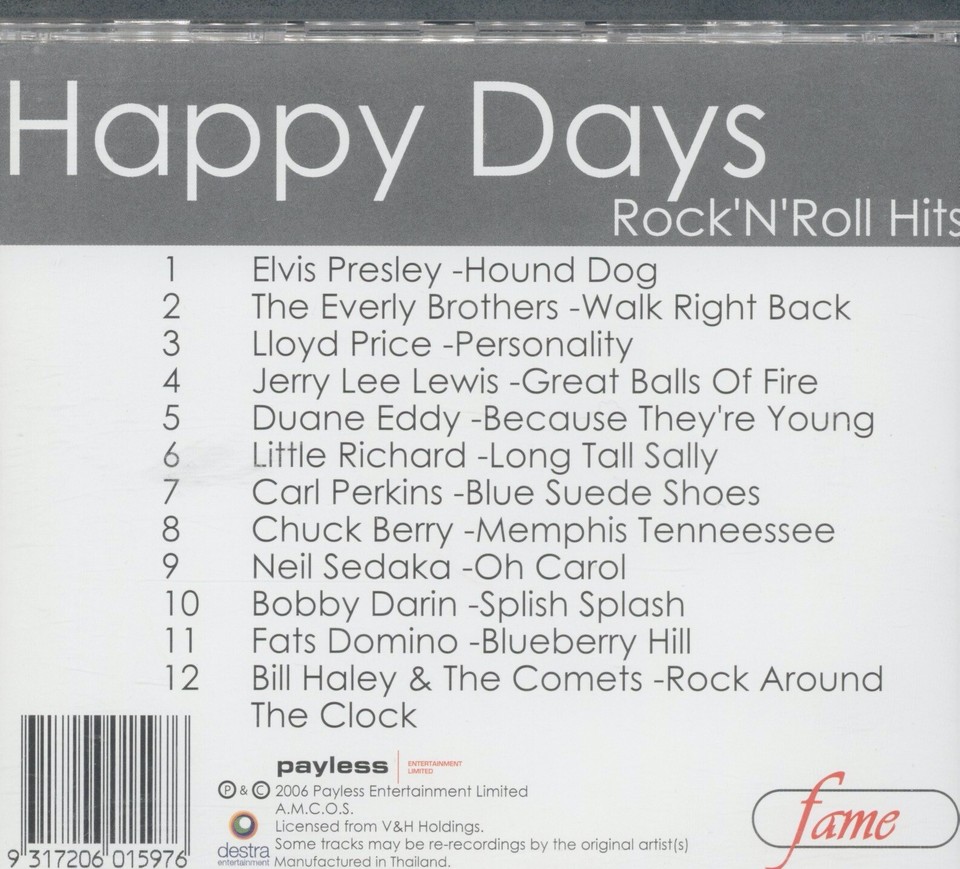 Happy Days Rock N Roll Hits CD A36 | eBay