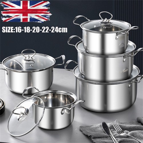 5PCS Induction Non Stick Stainless Steel Cookware Cooking Pot Pan With ...