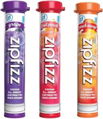 Zifizz Energy Drink Mix Electrolyte 3 Fruit Punch 3 Grape 3 Peach Mango ...