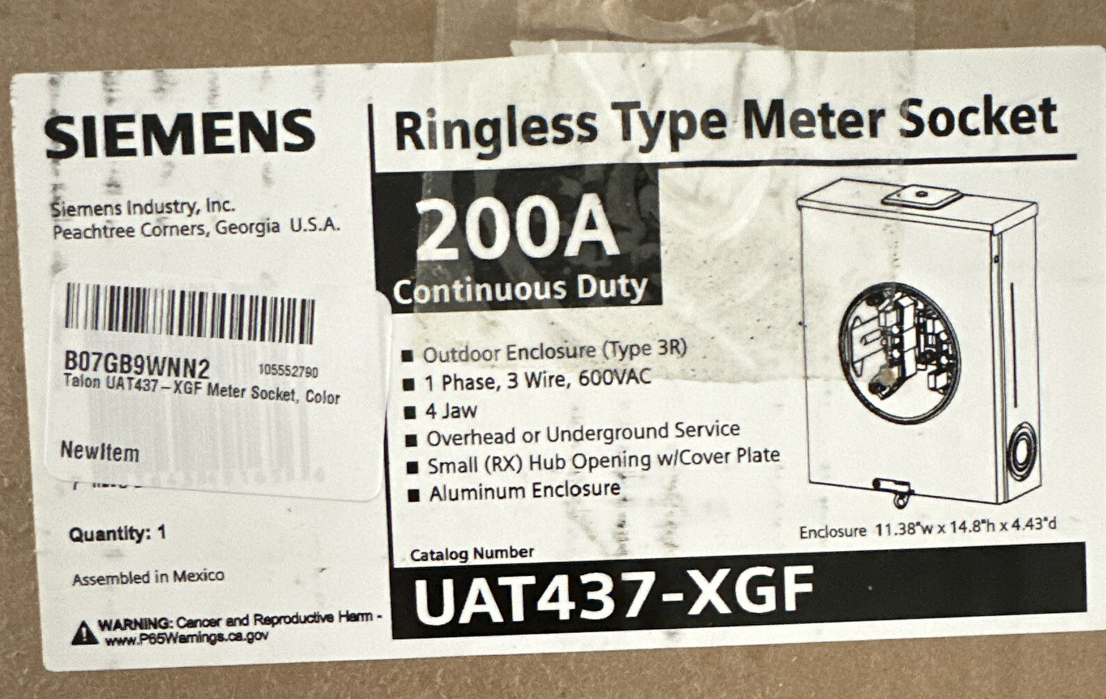 Siemens Talon UAT437-XGF Ringless Type Meter Socket 200A Type 3R | eBay