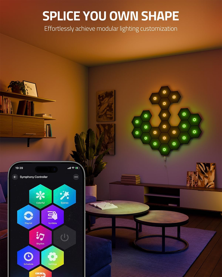 RGB Hexagon Soundproof Wall Panels with LED Lights Music Sync Acoustic ...