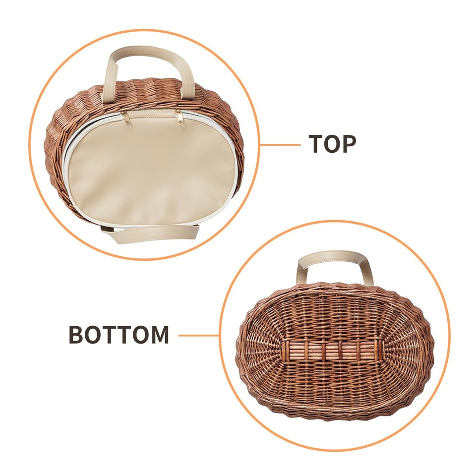 Wicker Insulated Picnic Basket, Natural Willow Hamper Empty Basket with ...