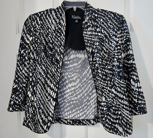 K Petite Open Jacket ~White & Black w/Plastic Look Squares ~Unlined~8P ...