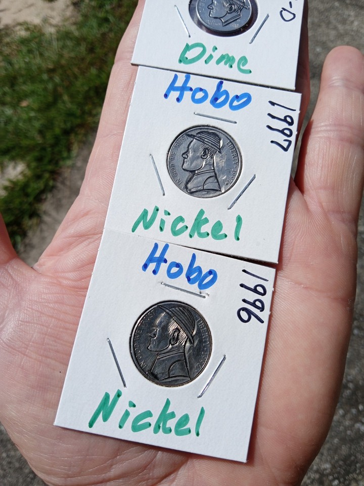LOT OF 3 BEAUTIFULLY HAND CARVED HOBO NICKELS (Nickels And Dime). COINS ...