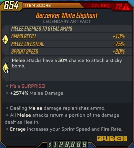 XBOX PS4 PS5 PC - Borderlands 3 Level 72 Berzerker White Elephant ...