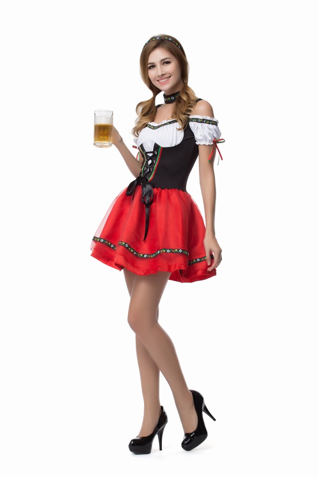 Women's German Bavarian Dirndls Beer Wench Costume Oktoberfest Fancy ...