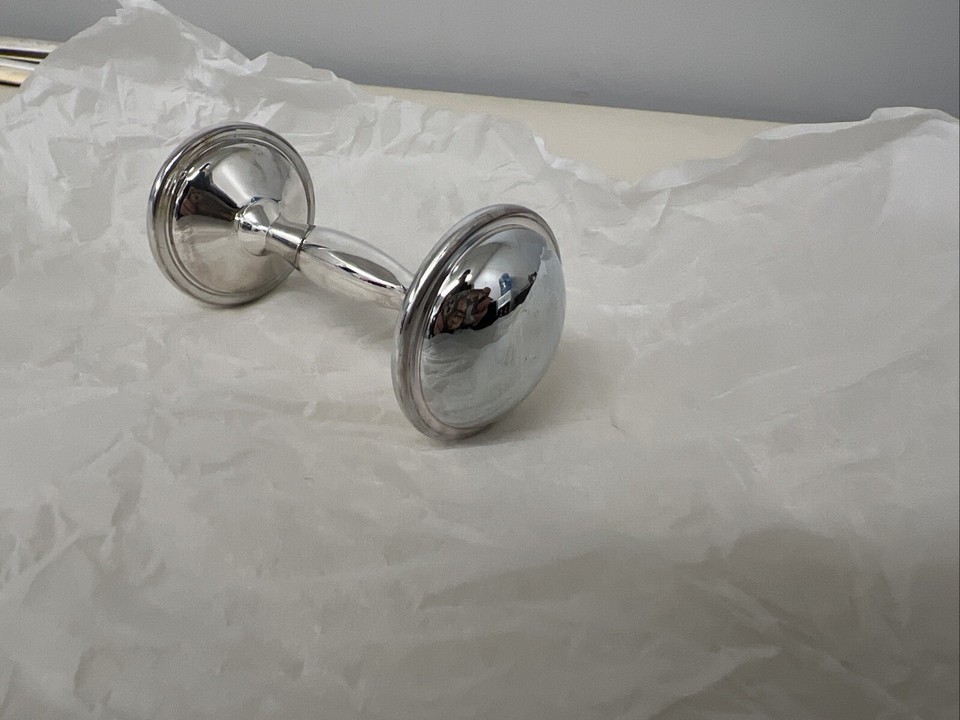 Silver Plated Barbell Baby Rattle Approximately 3.5” Length | eBay