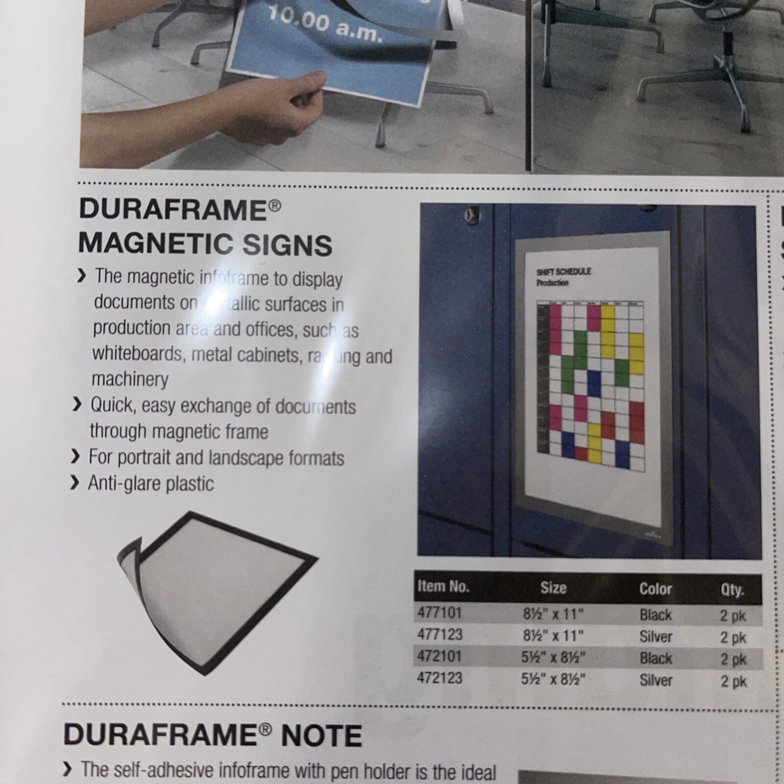 DURABLE Office 477101 DURAFRAME Magnetic Sign Holder 8 1/2" X 11" Black ...