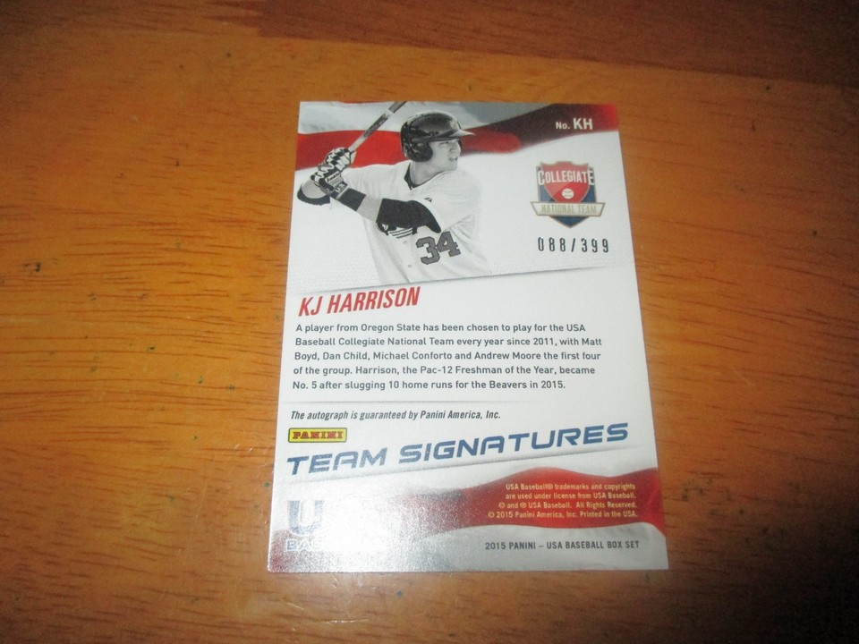 K.J. HARRISON KJ 2015 Panini USA Baseball Set AUTO #/399 Autograph ...