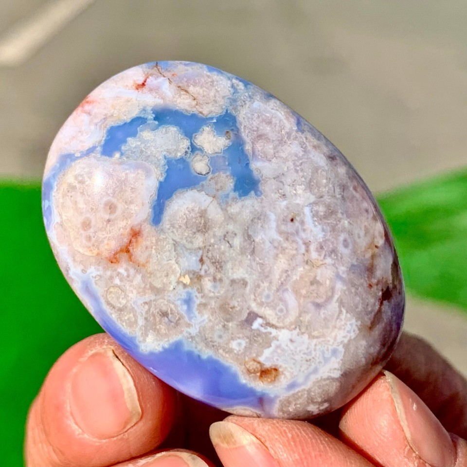 49G Natural blue flower agate plam-shaped High-frequency Healing From ...